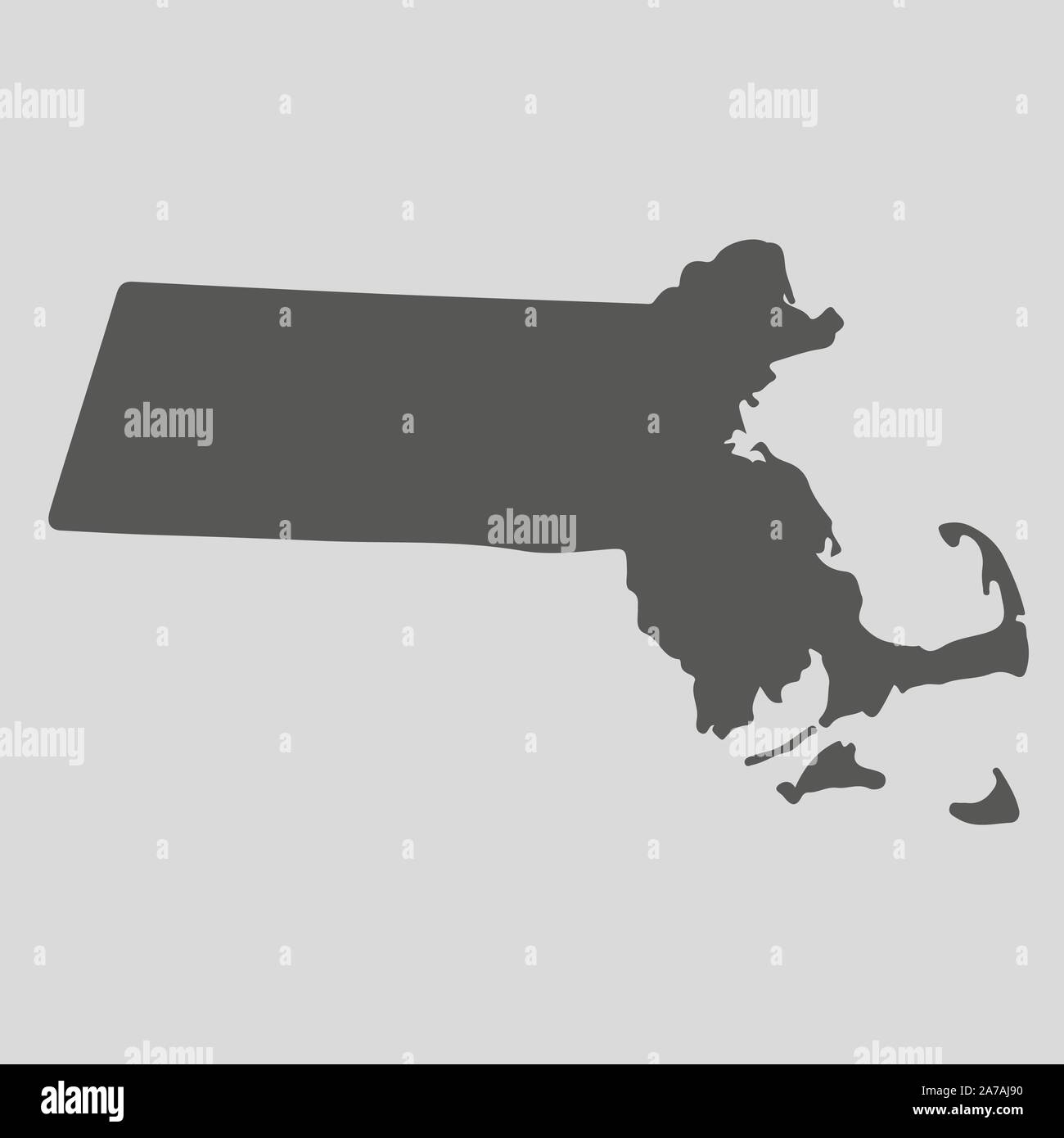Black map of the State of Massachusetts - vector illustration. Simple ...
