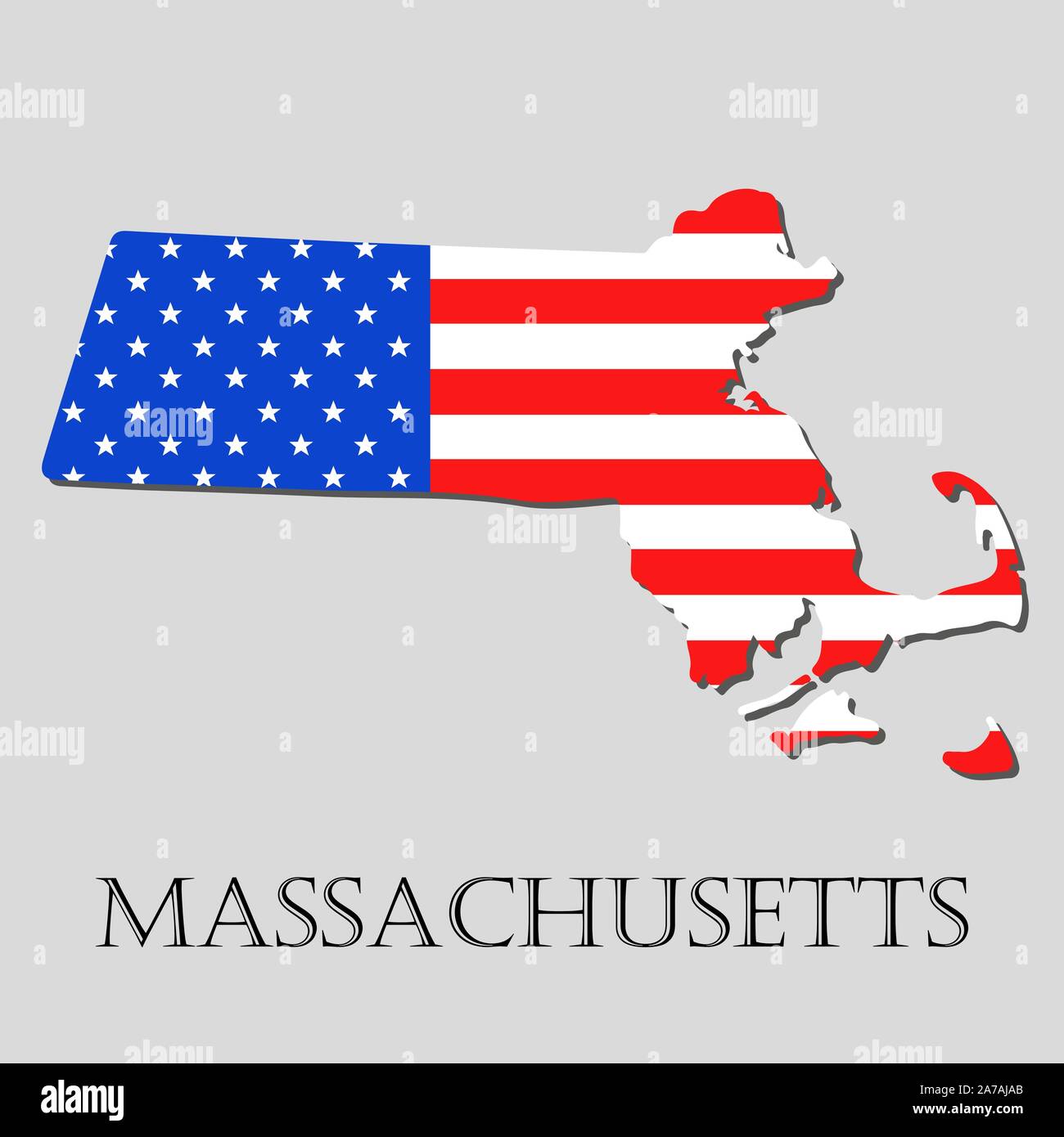 Map of the State of Massachusetts and American flag illustration ...