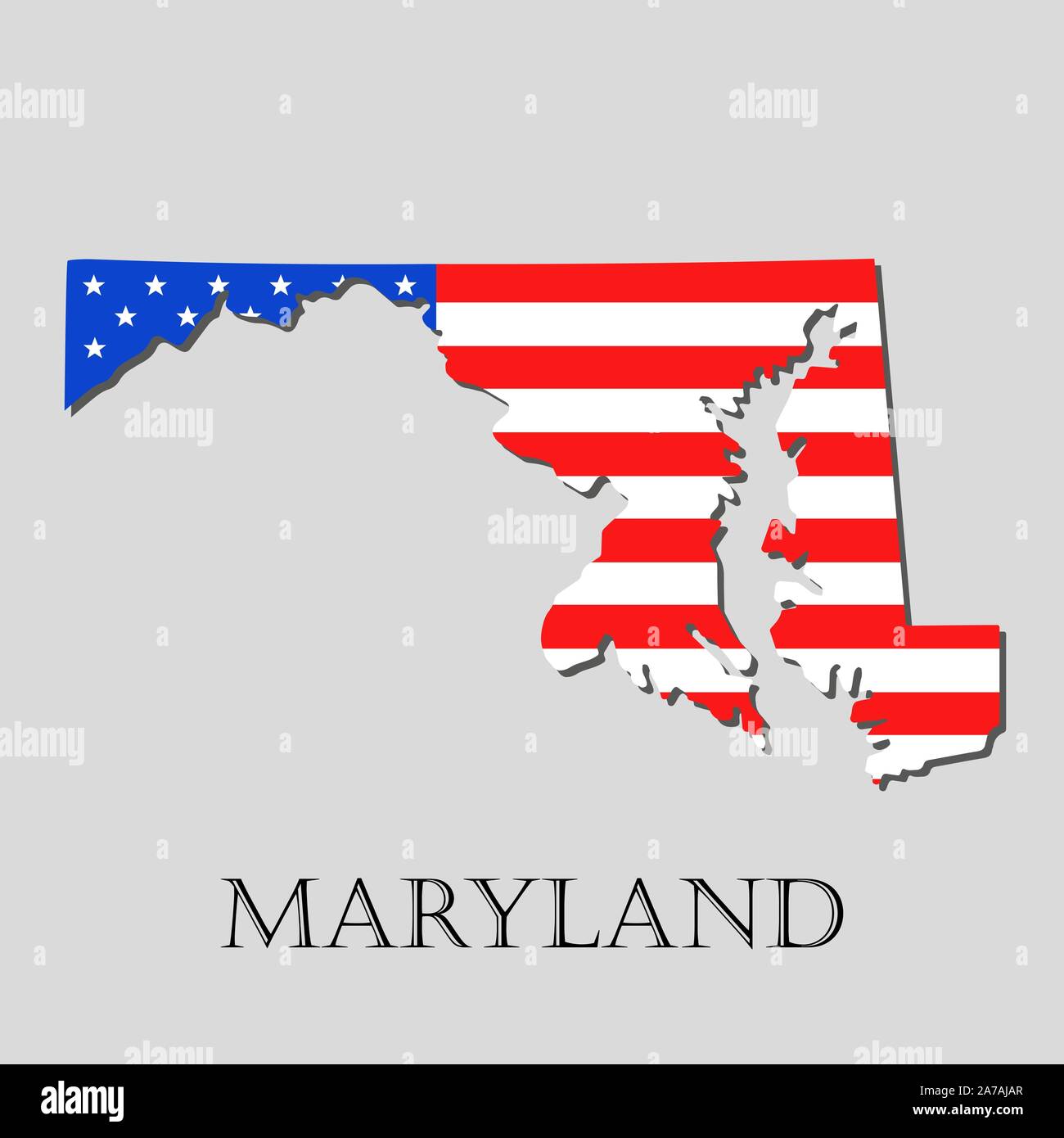 Map of the State of Maryland and American flag illustration. America ...