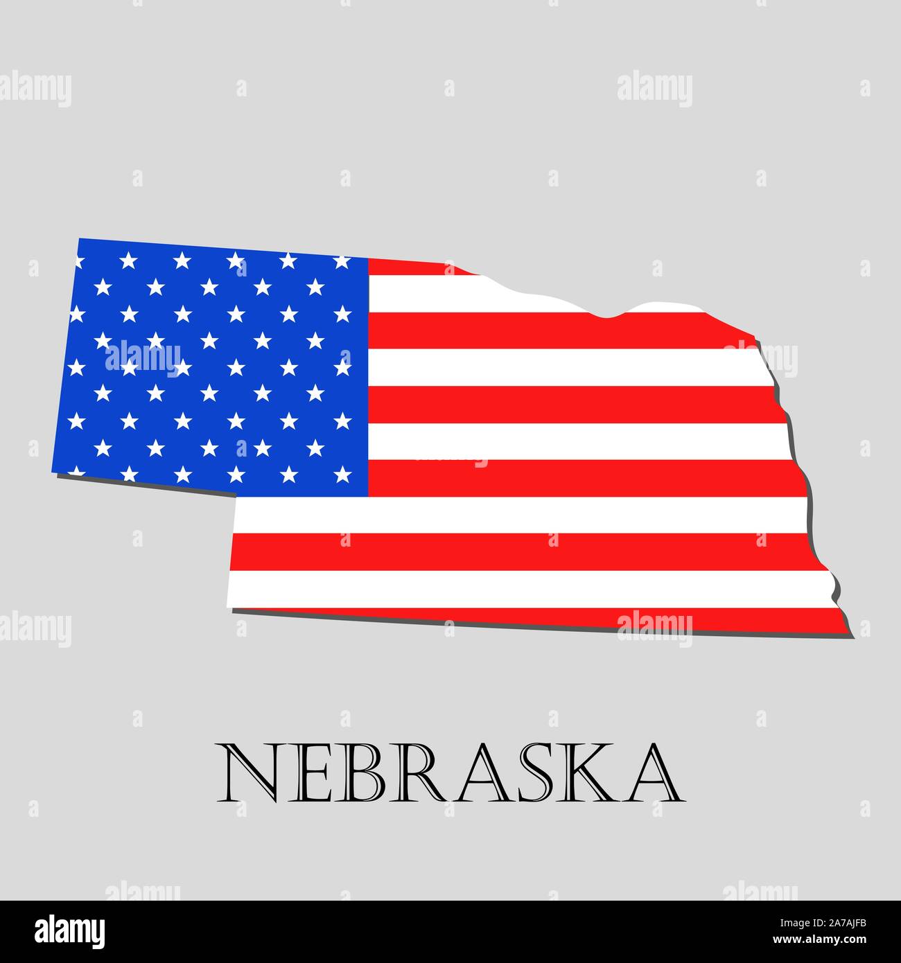 Map of the State of Nebraska and American flag illustration. America ...