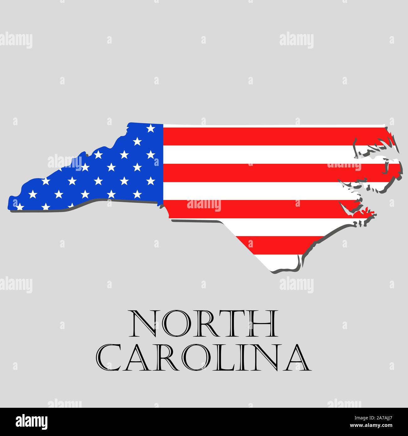 Map of the State of North Carolina and American flag illustration ...