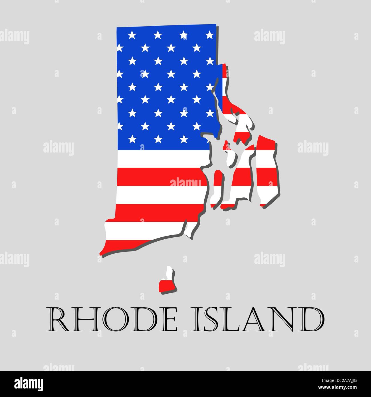 Map of the State of Rhode Island and American flag illustration ...