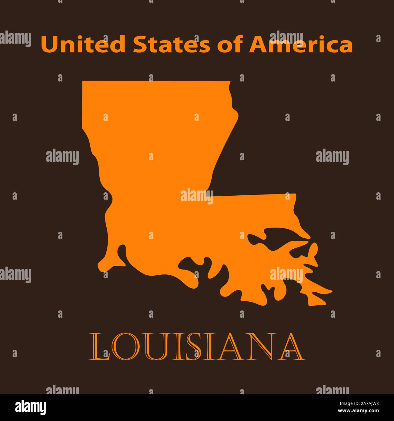 Orange Louisiana map - vector illustration. Simple flat map of ...