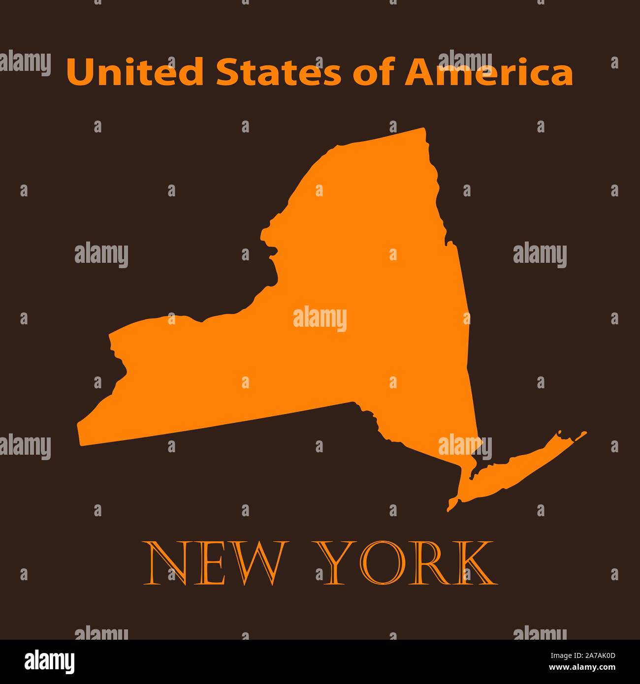 Orange New York map - vector illustration. Simple flat map of New York ...