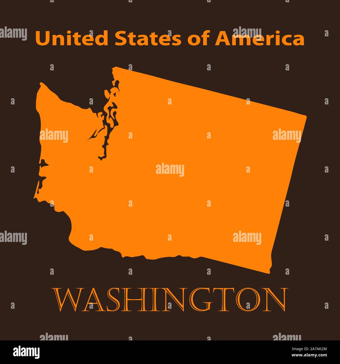 Orange Washington map - vector illustration. Simple flat map of ...