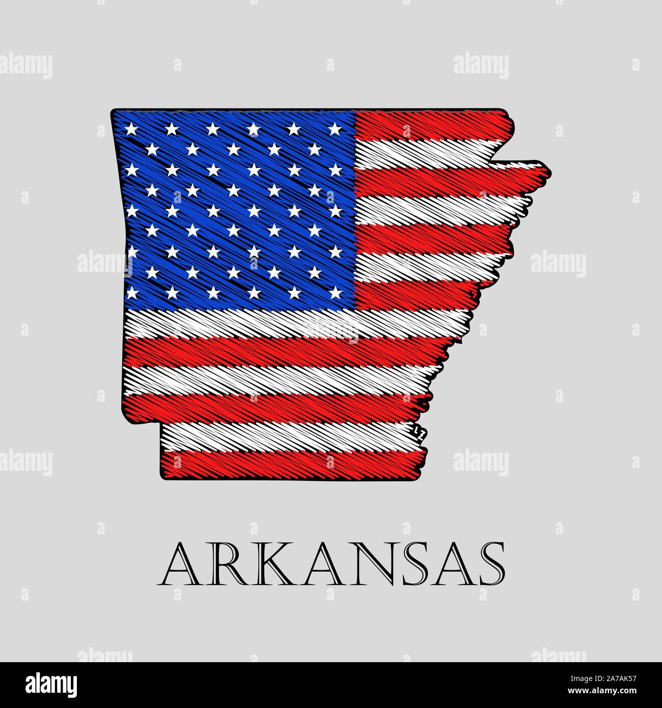 State Arkansas in scribble style - vector illustration. Abstract flat ...