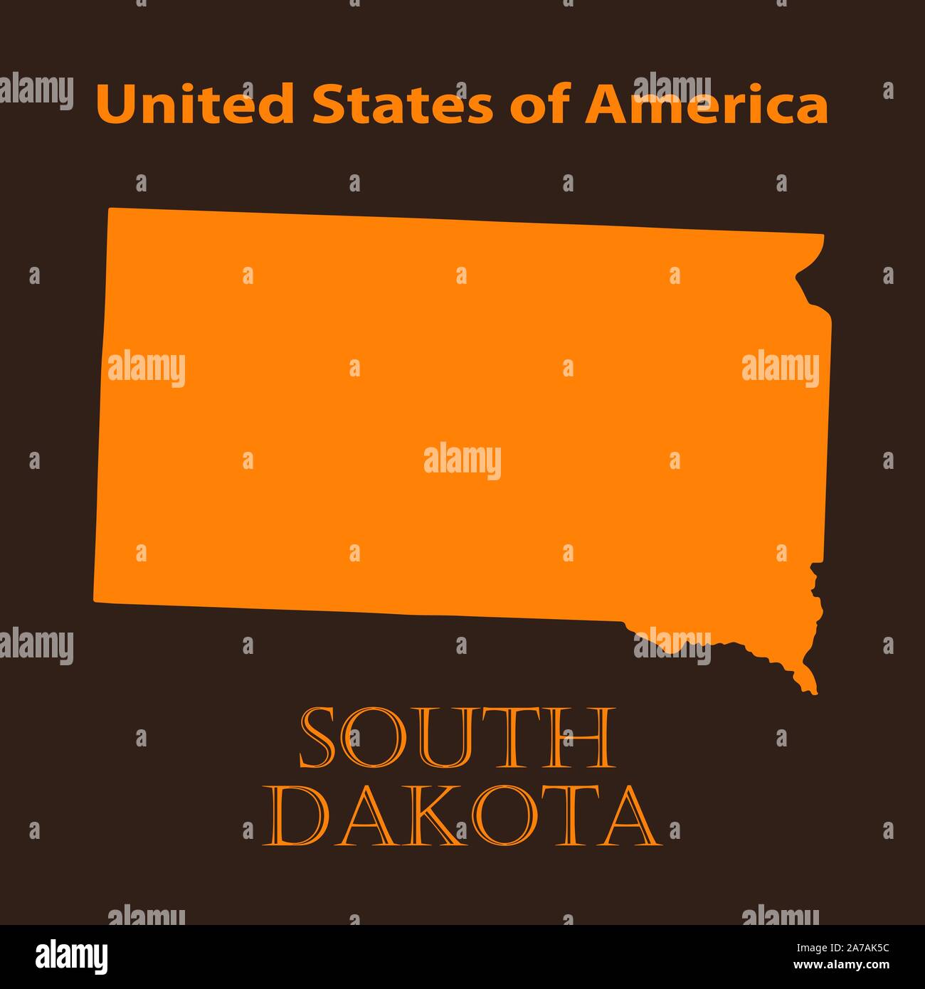 Orange South Dakota map - vector illustration. Simple flat map of South ...
