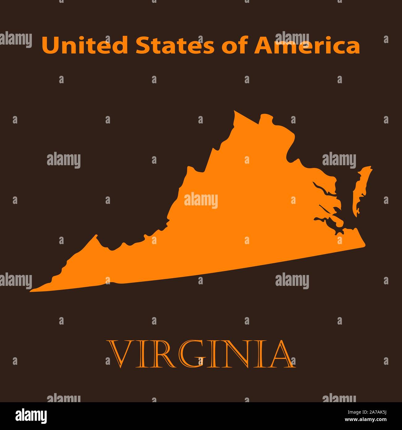 Orange Virginia map - vector illustration. Simple flat map of Virginia ...