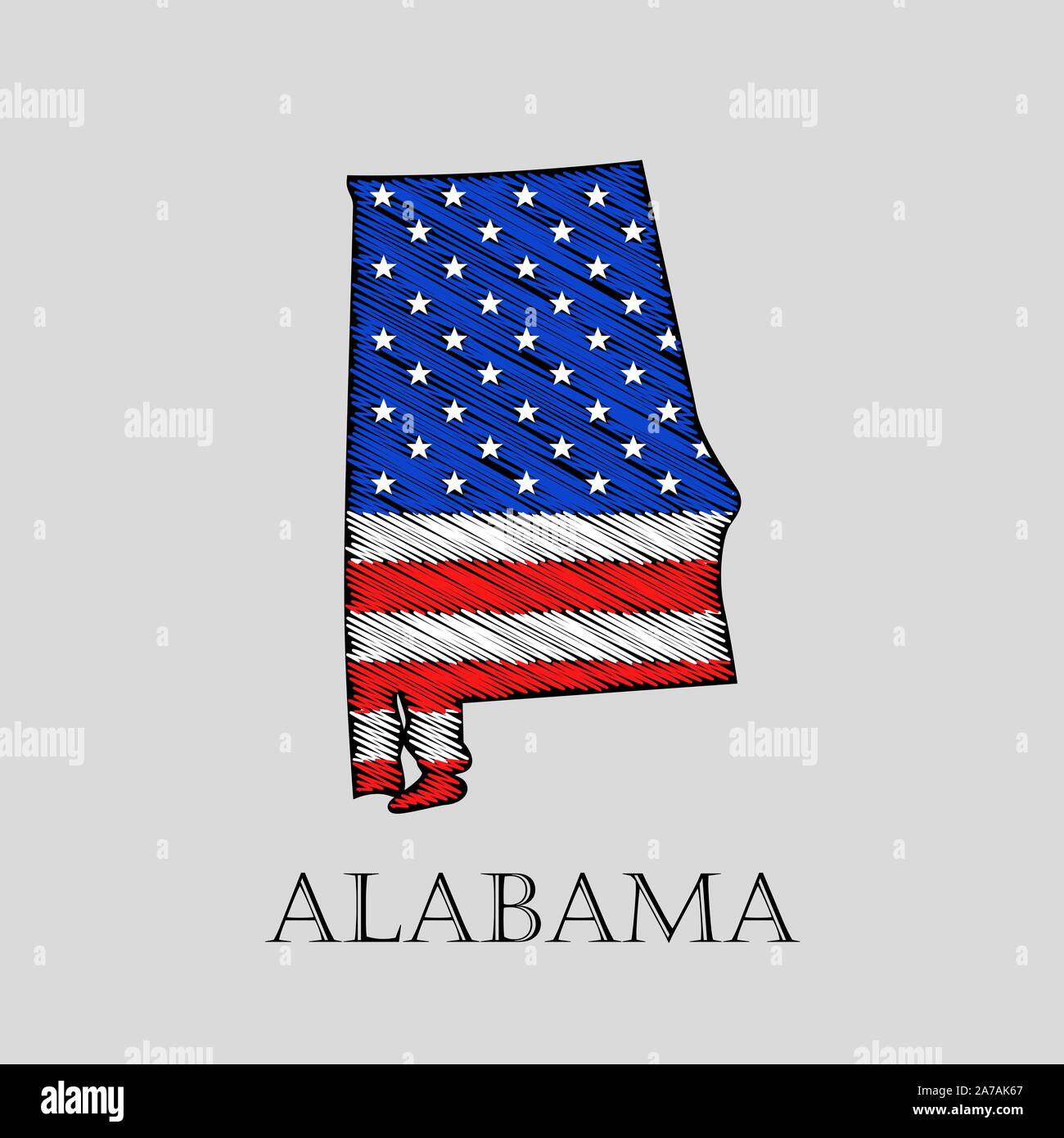 State Alabama in scribble style - vector illustration. Abstract flat ...