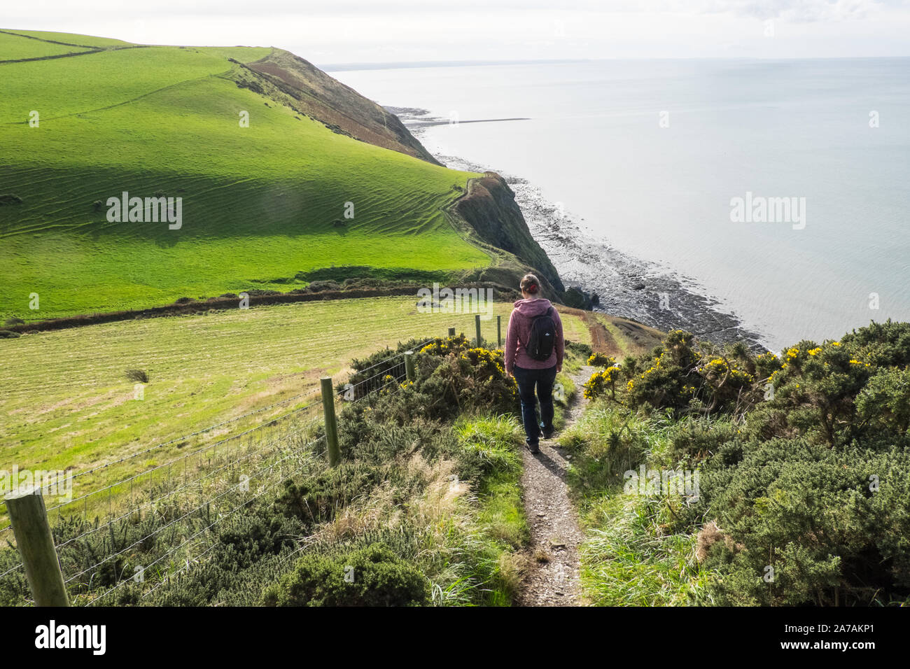 Coast,coastal,path,from Borth, to, Aberystwyth,West,Wales,Welsh,UK,GB ...