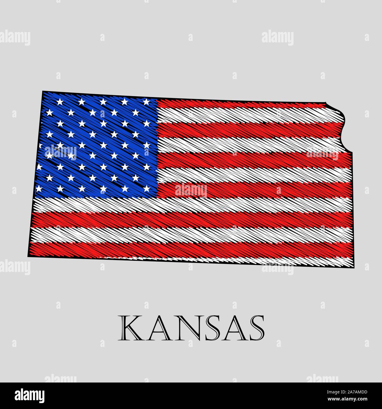 State Kansas in scribble style - vector illustration. Abstract flat map ...