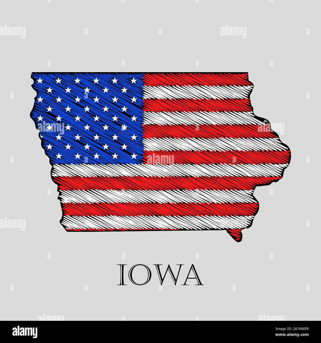 State Iowa in scribble style - vector illustration. Abstract flat map ...