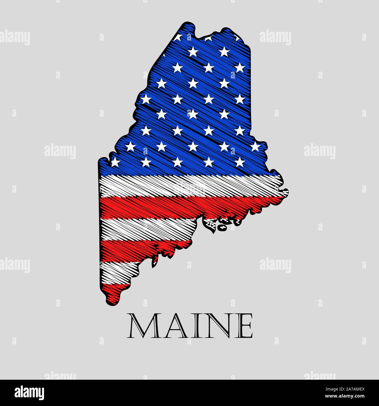 State Maine in scribble style - vector illustration. Abstract flat map ...