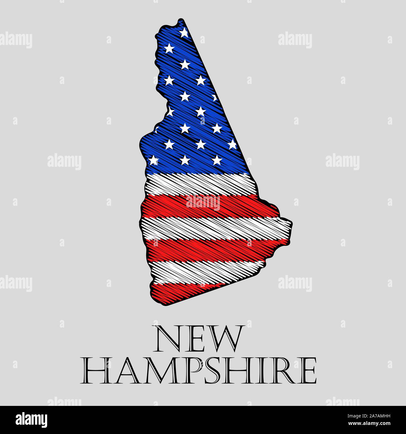 State New Hampshire in scribble style - vector illustration. Abstract ...