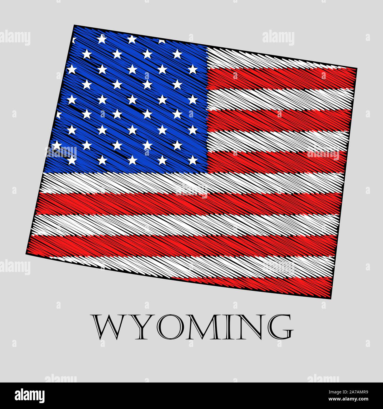 State Wyoming in scribble style - vector illustration. Abstract flat ...