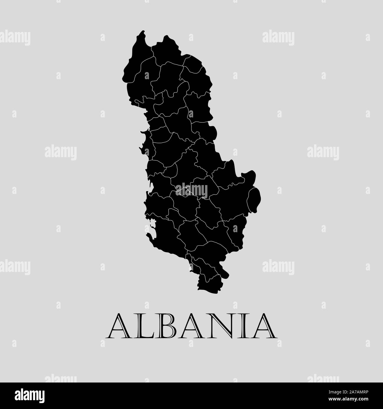 Black Albania map on light grey background. Black Albania map - vector ...