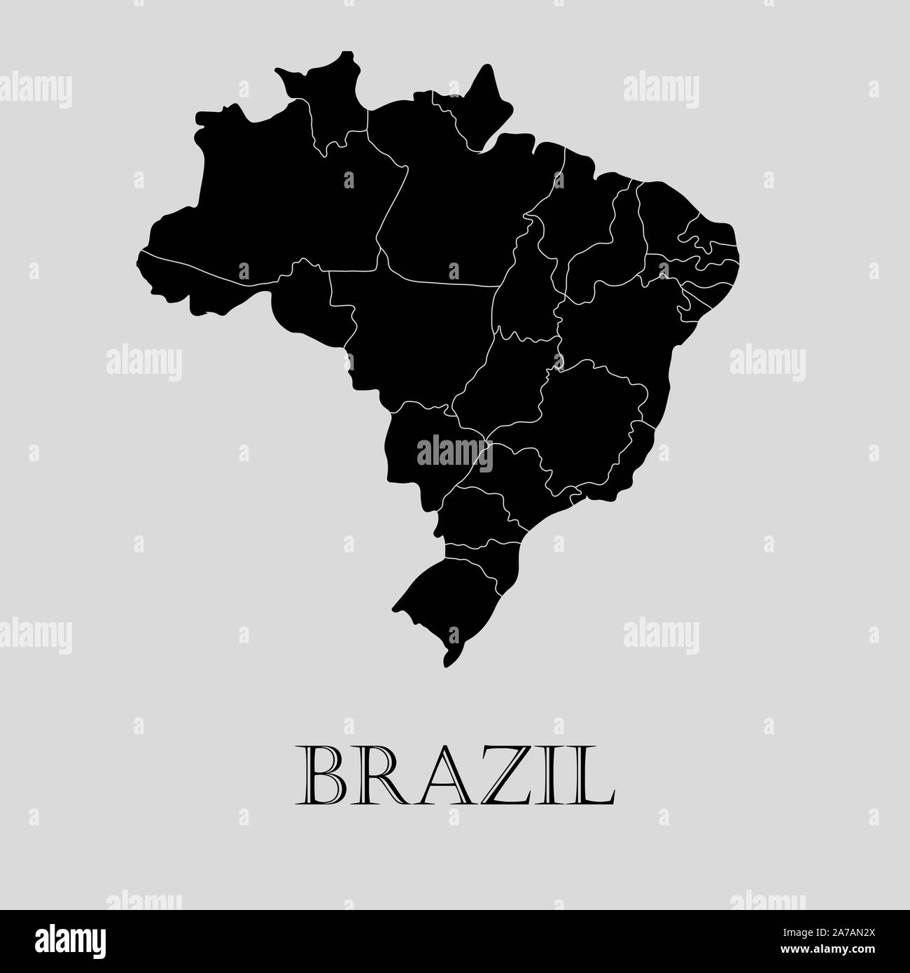 Black Brazil map on light grey background. Black Brazil map - vector ...