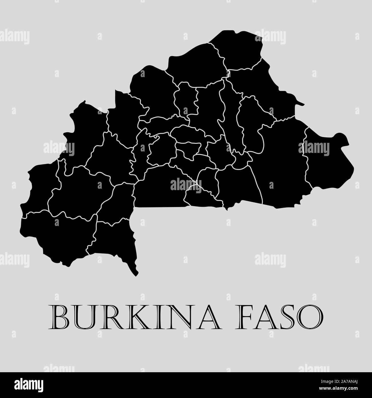 Black Burkina Faso map on light grey background. Black Burkina Faso map ...