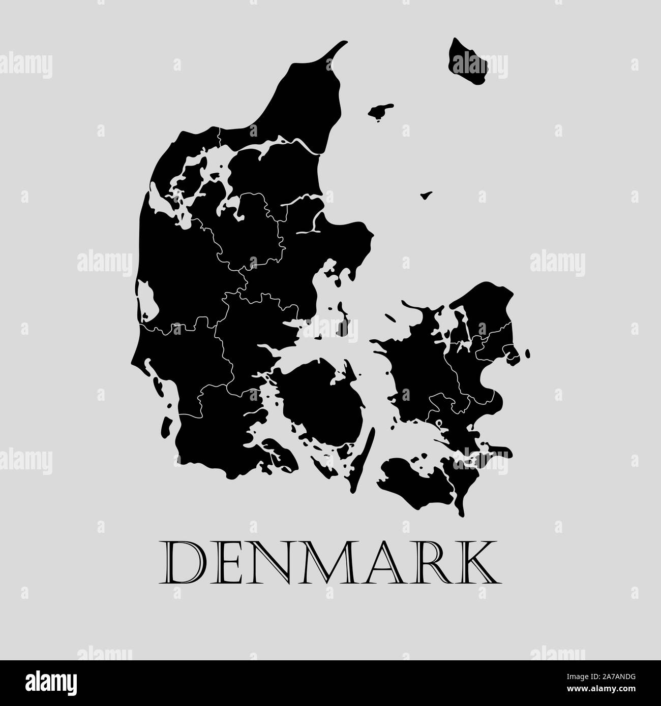 Black Denmark map on light grey background. Black Denmark map - vector ...
