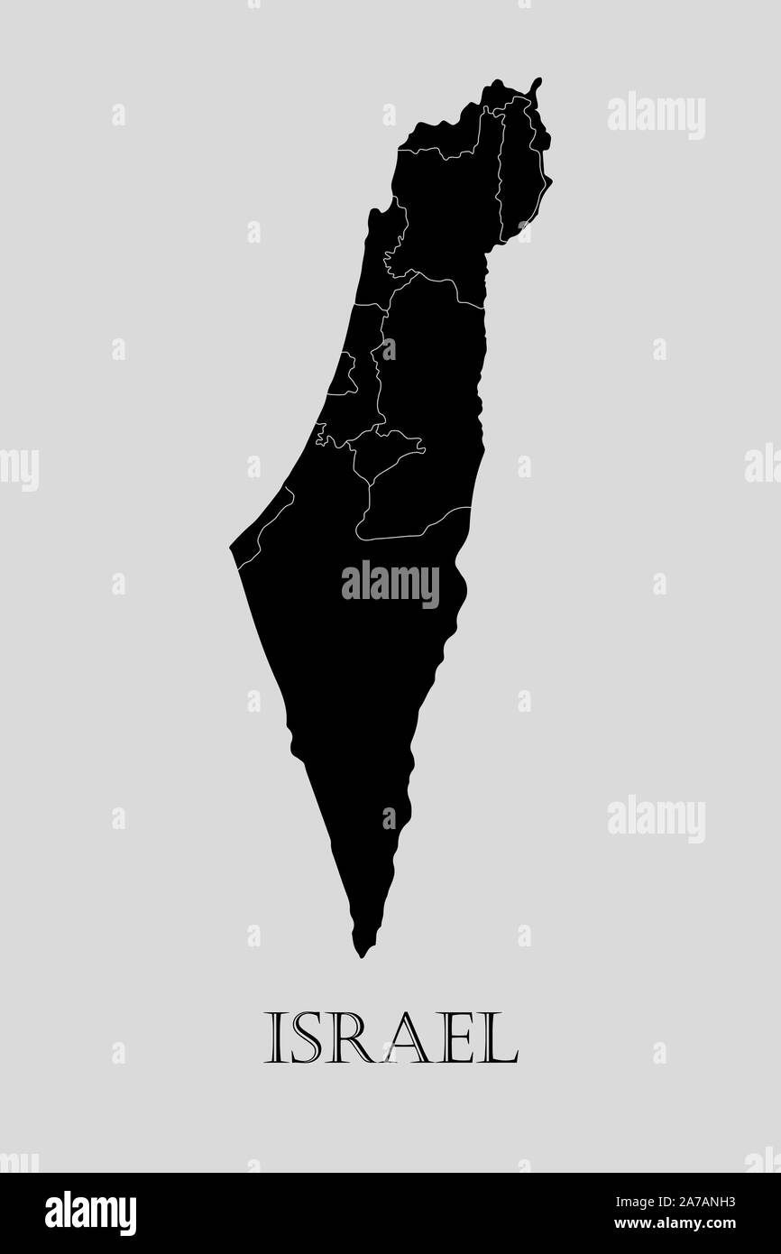 Black Israel map on light grey background. Black Israel map - vector ...
