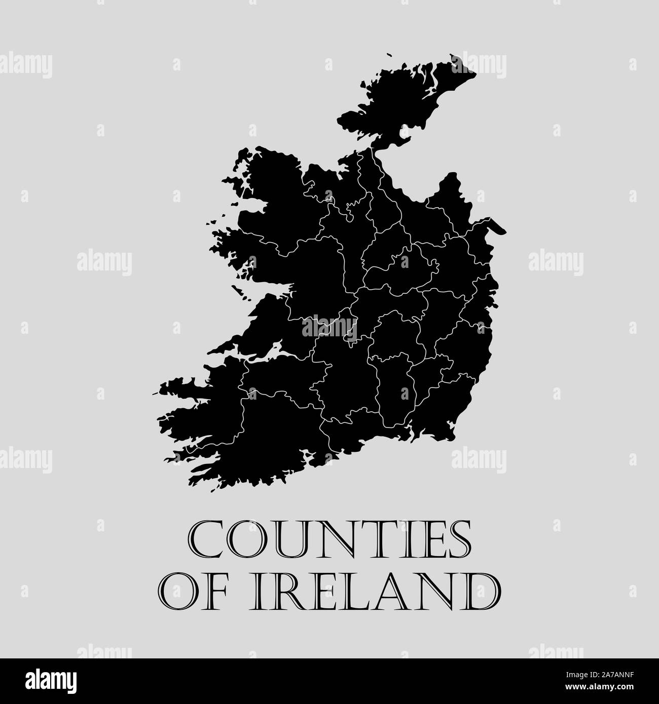 Black Counties of Ireland map on light grey background. Black Counties ...