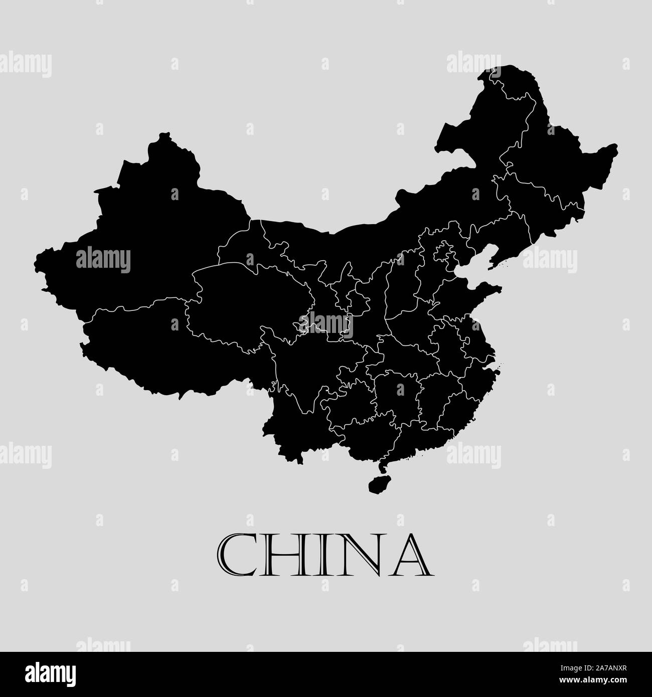 Black China map on light grey background. Black China map - vector ...