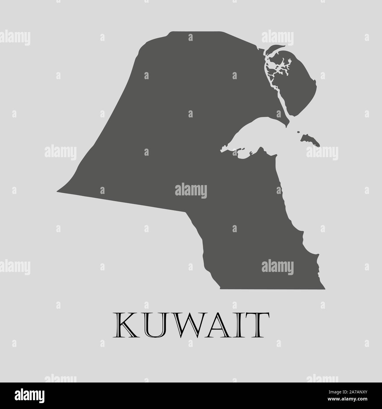 Simple gray Kuwait map on light grey background. Gray Kuwait map ...