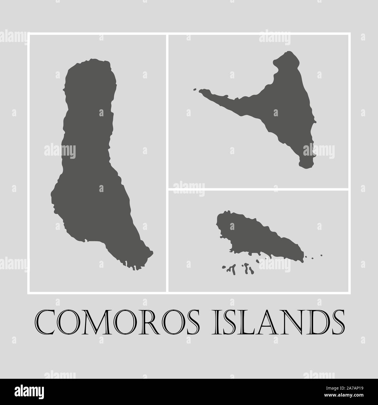 Simple gray Comoros islands map on light grey background. Gray Comoros islands map - vector ...