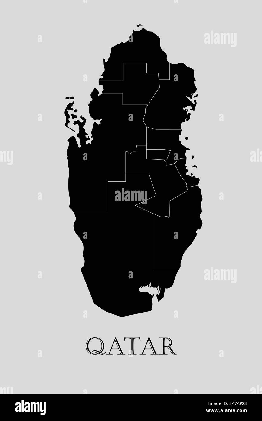Black Qatar map on light grey background. Black Qatar map - vector ...