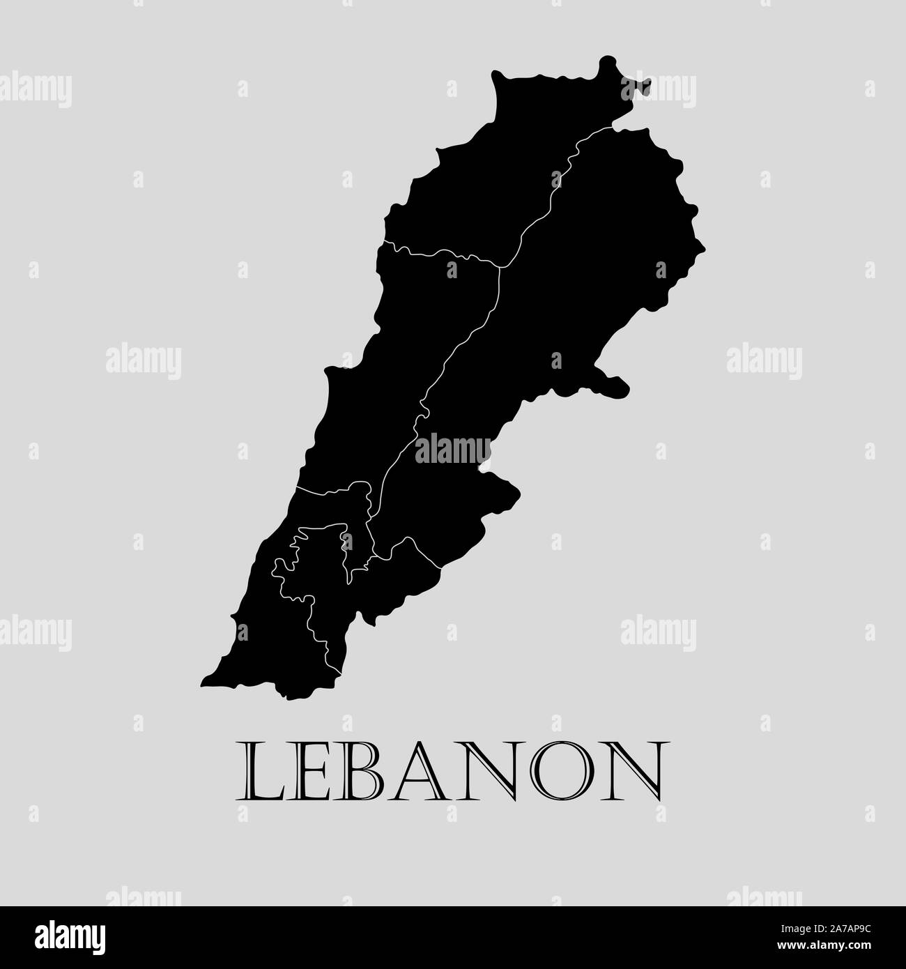 Black Lebanon map on light grey background. Black Lebanon map - vector ...