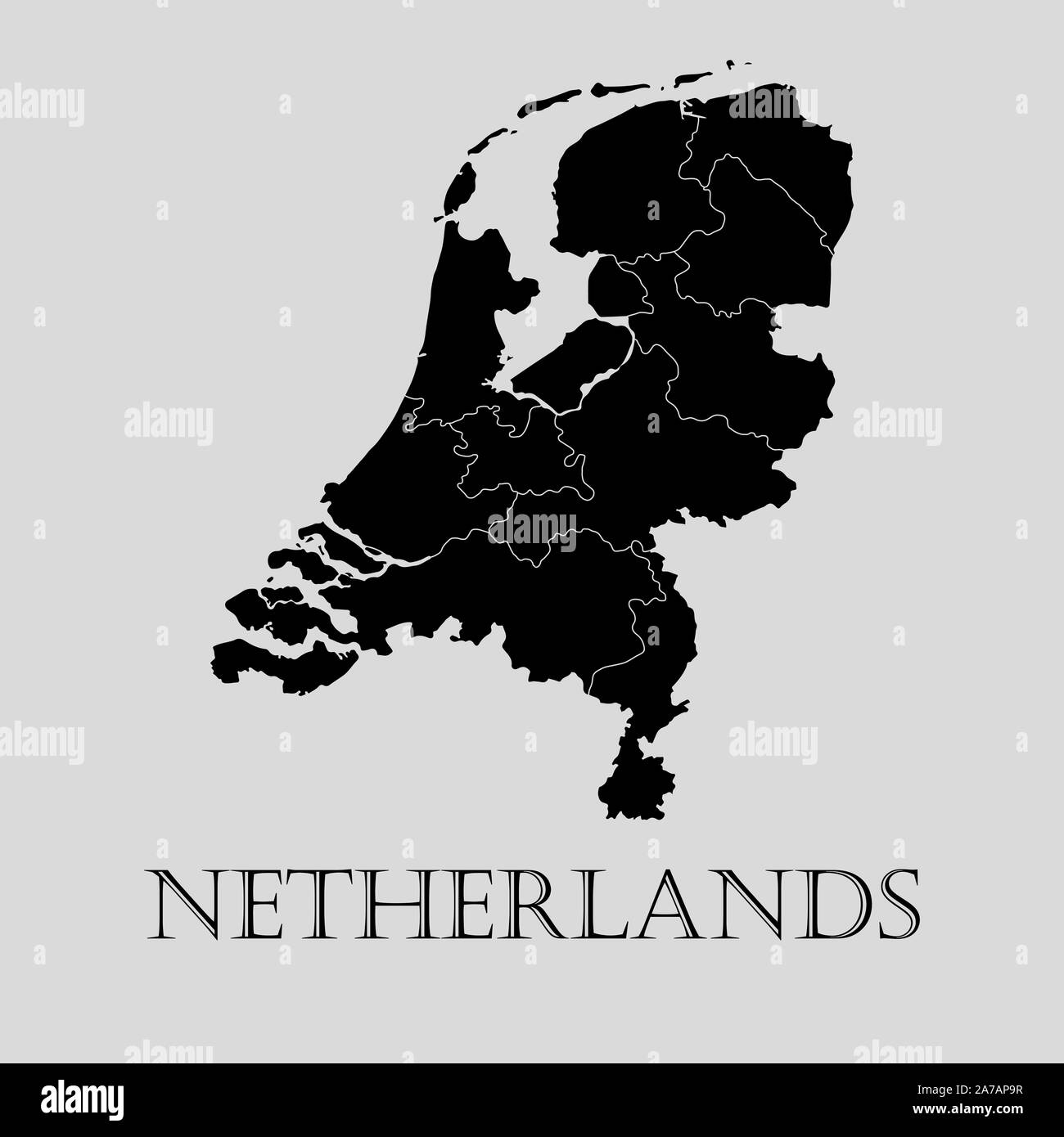 Black Netherlands map on light grey background. Black Netherlands map ...