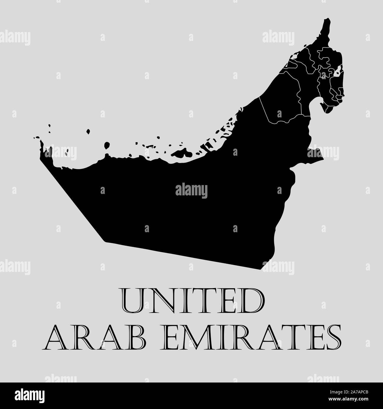 Black United Arab Emirates Map On Light Grey Background Black United