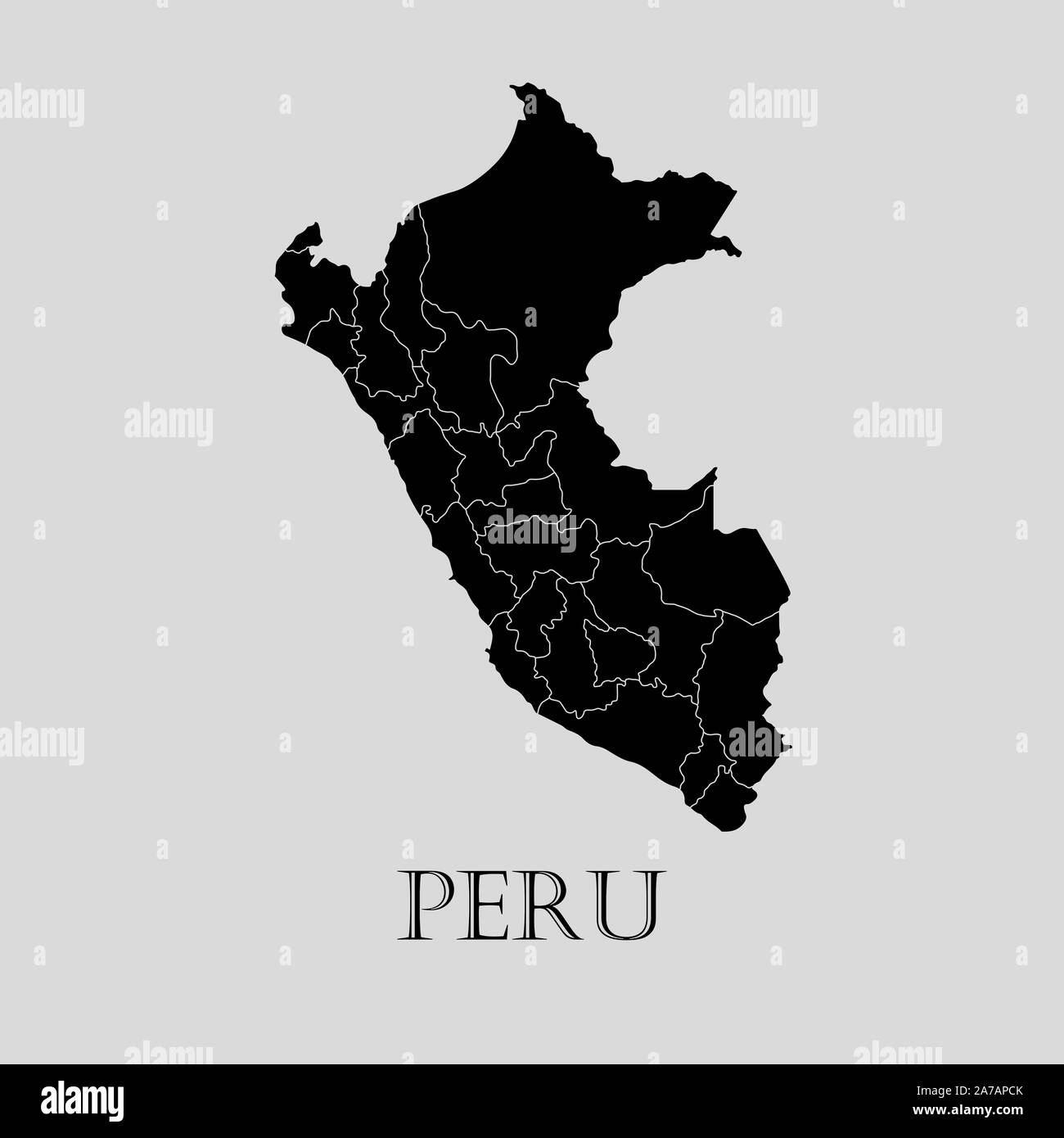 Black Peru map on light grey background. Black Peru map - vector ...