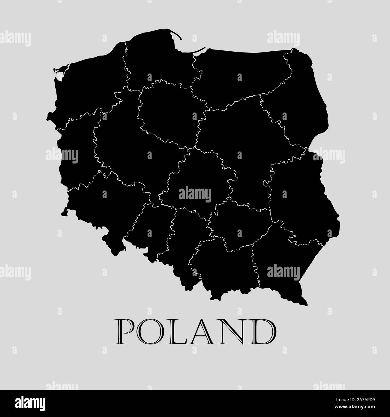 Black Poland map on light grey background. Black Poland map - vector ...