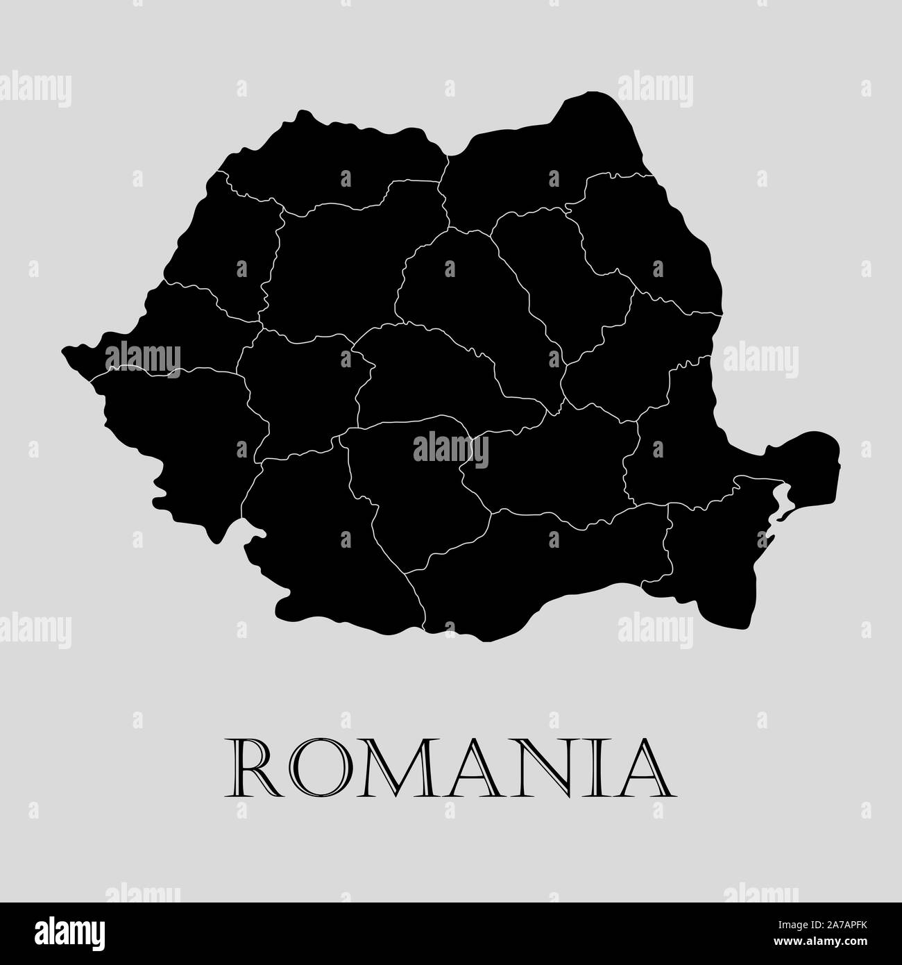 Black Romania map on light grey background. Black Romania map - vector ...