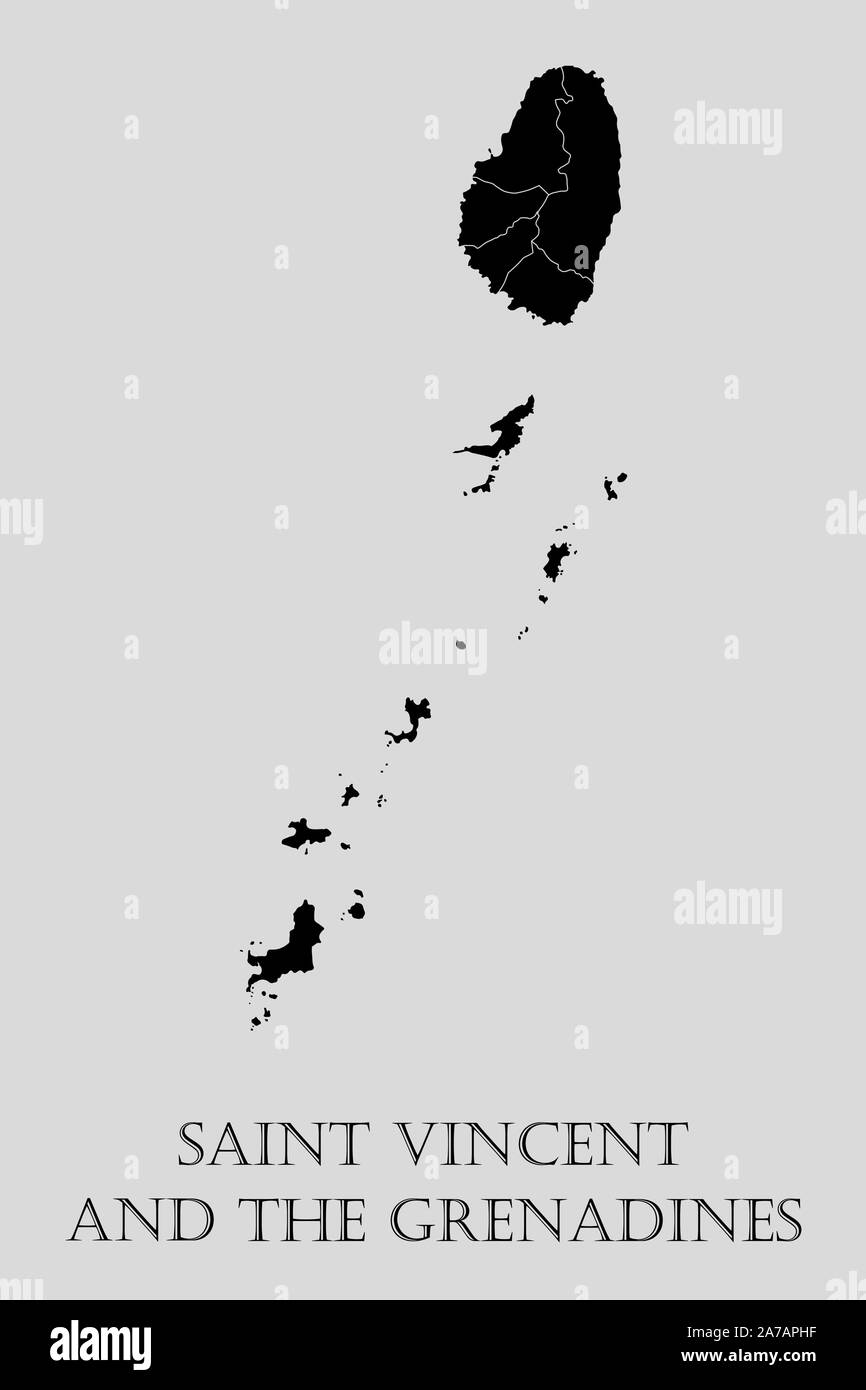 Black Saint Vincent and Grenadines map on light grey background. Saint ...