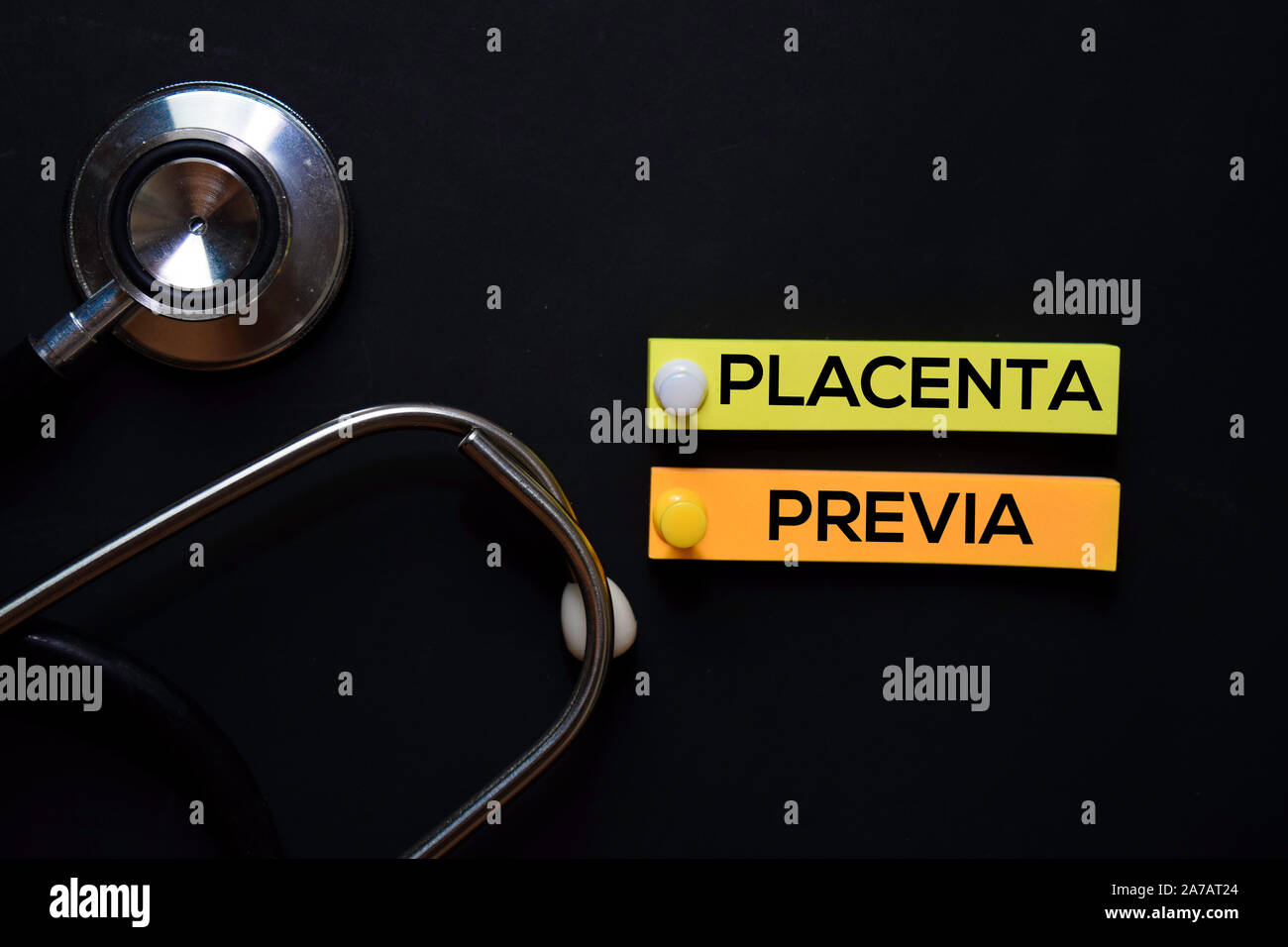 Placenta Previa text on sticky notes. Office desk background. Medical ...