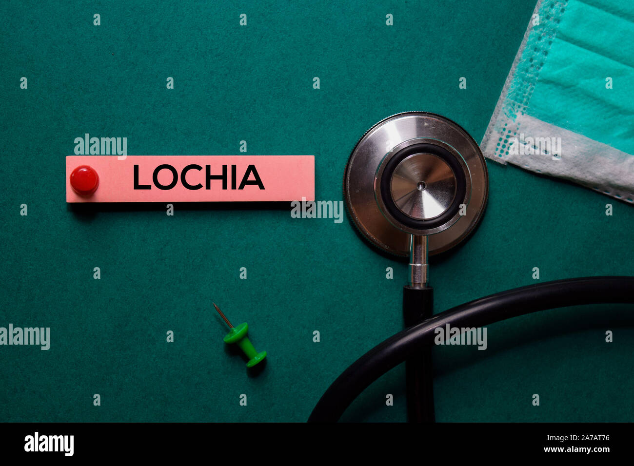 Lochia text on sticky notes. Office desk background. Medical or ...