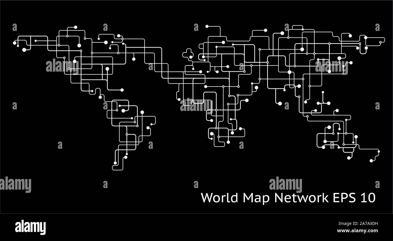 World Earth Map Network scheme on black - grouped easy to edit Stock ...