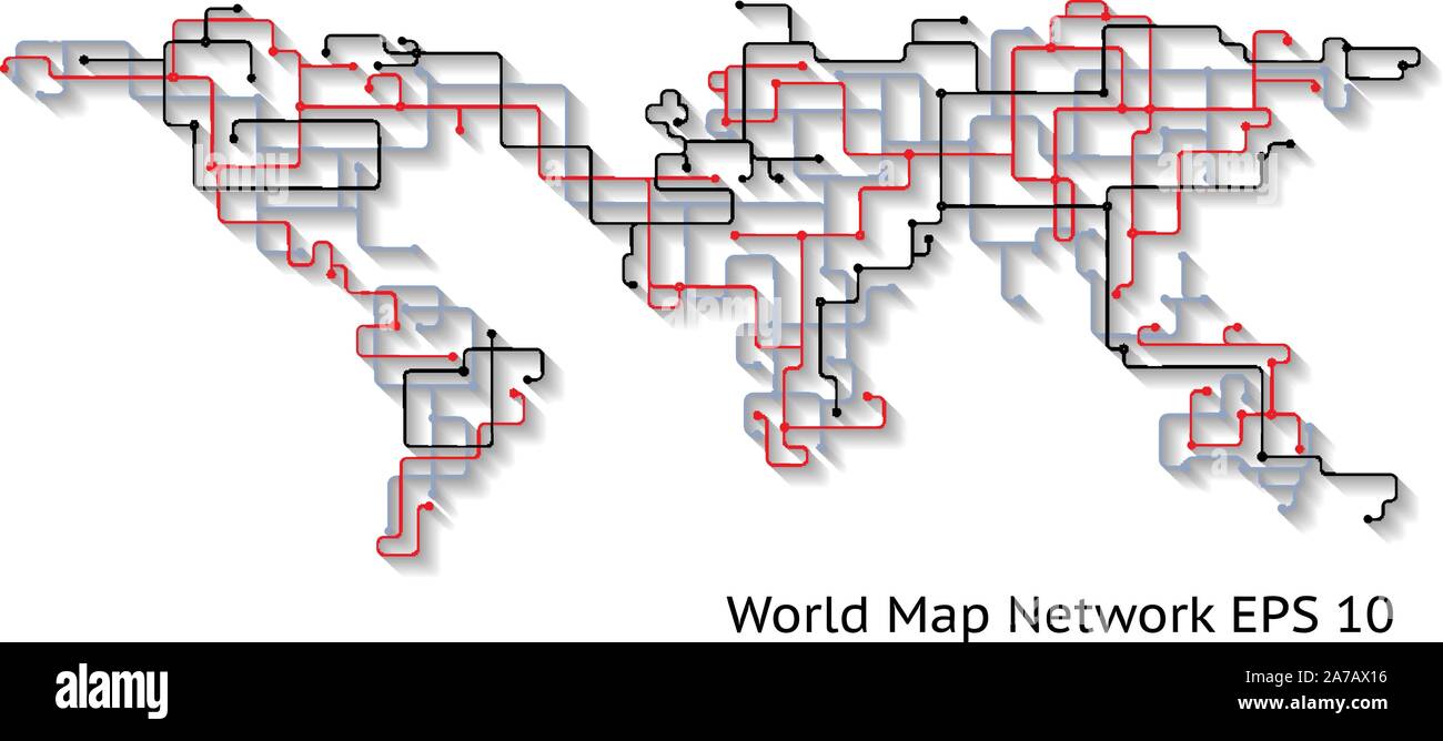 World Earth Map Network abstract concept with Shadows showing ...
