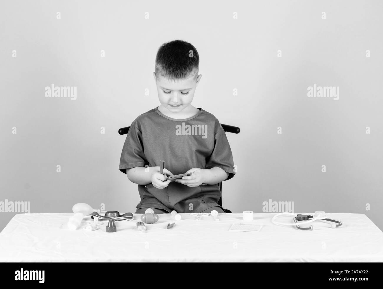 Medical examination. Medical education. Play game. Boy cute child ...