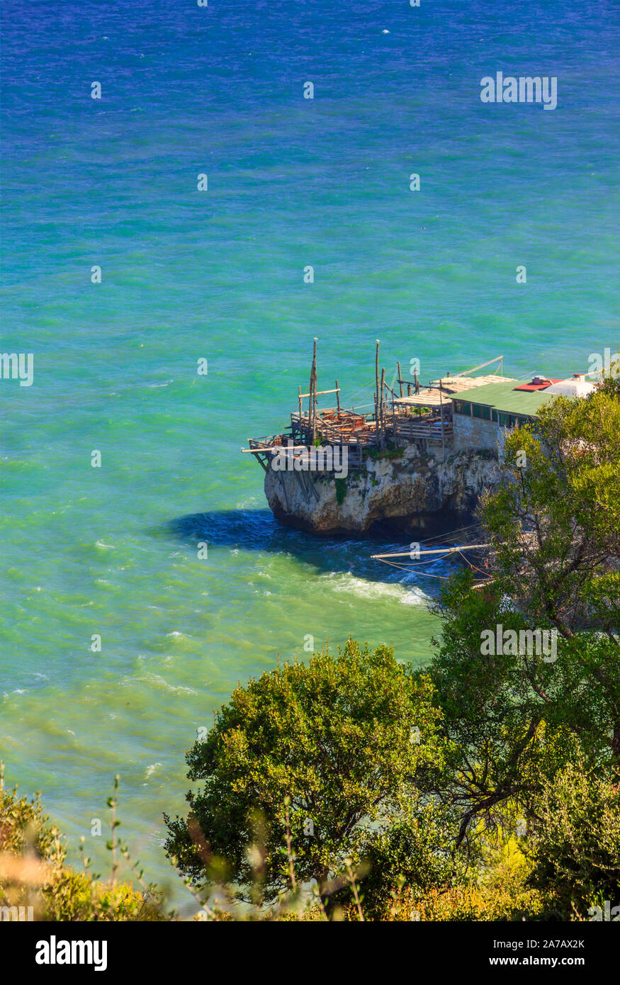 Apulia sea: the trebuchet. Trabucco Monte Pucci near Peschici in sea of ...