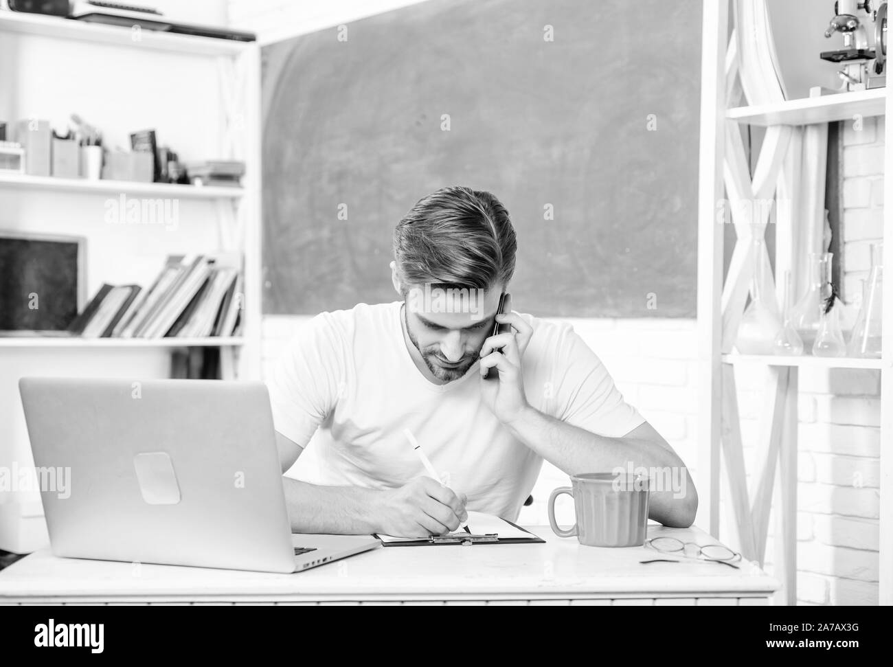 Student learn programming language. Youth demand modern knowledge. High ...