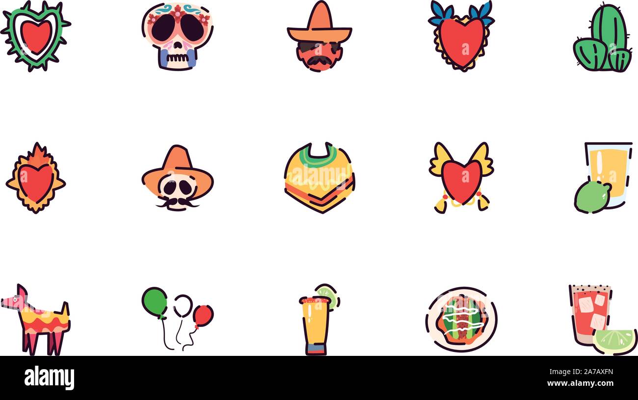 Mexican icon set design, Mexico culture tourism landmark latin and ...