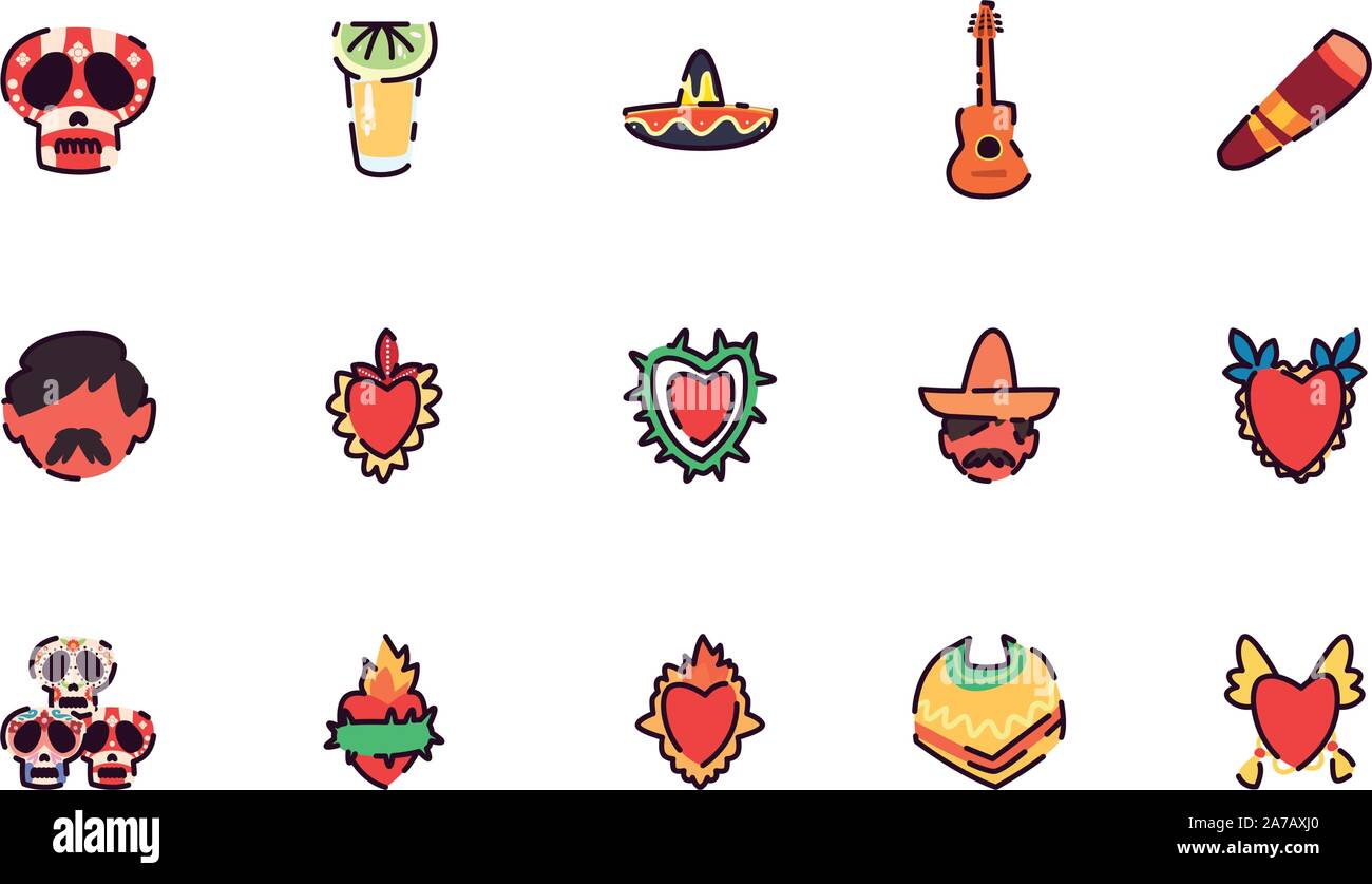 Mexican icon set design, Mexico culture tourism landmark latin and ...
