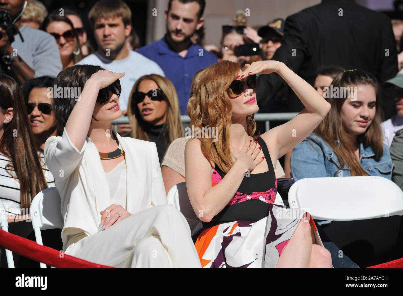LOS ANGELES, CA - NOVEMBER 17, 2014: Jessica Chastain & Anne Hathaway ...
