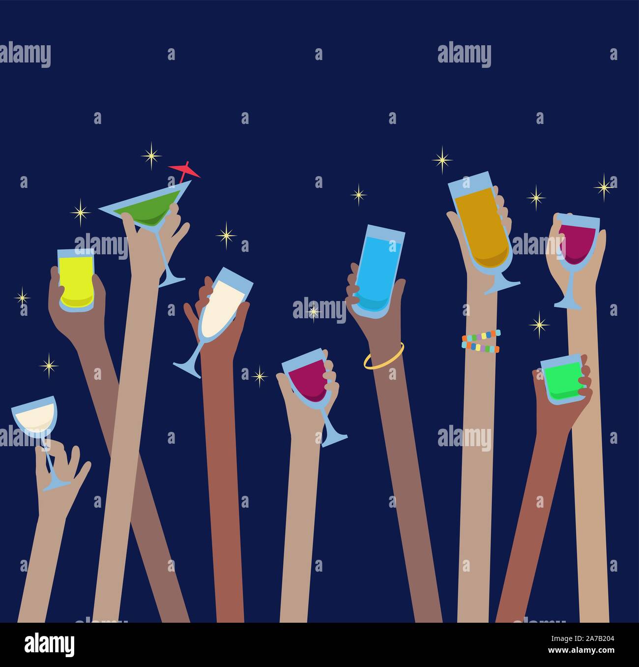 Hands wine glasses cheers Stock Vector Images - Alamy
