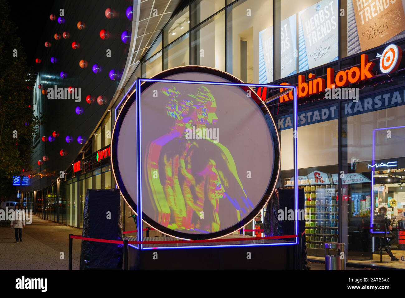 Night scenery of outdoor lighting installation art and video mapping ...