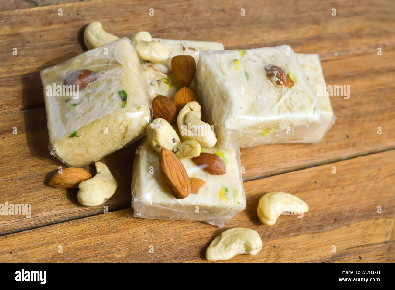 top view of sonpapdi and almost nuts Stock Photo - Alamy