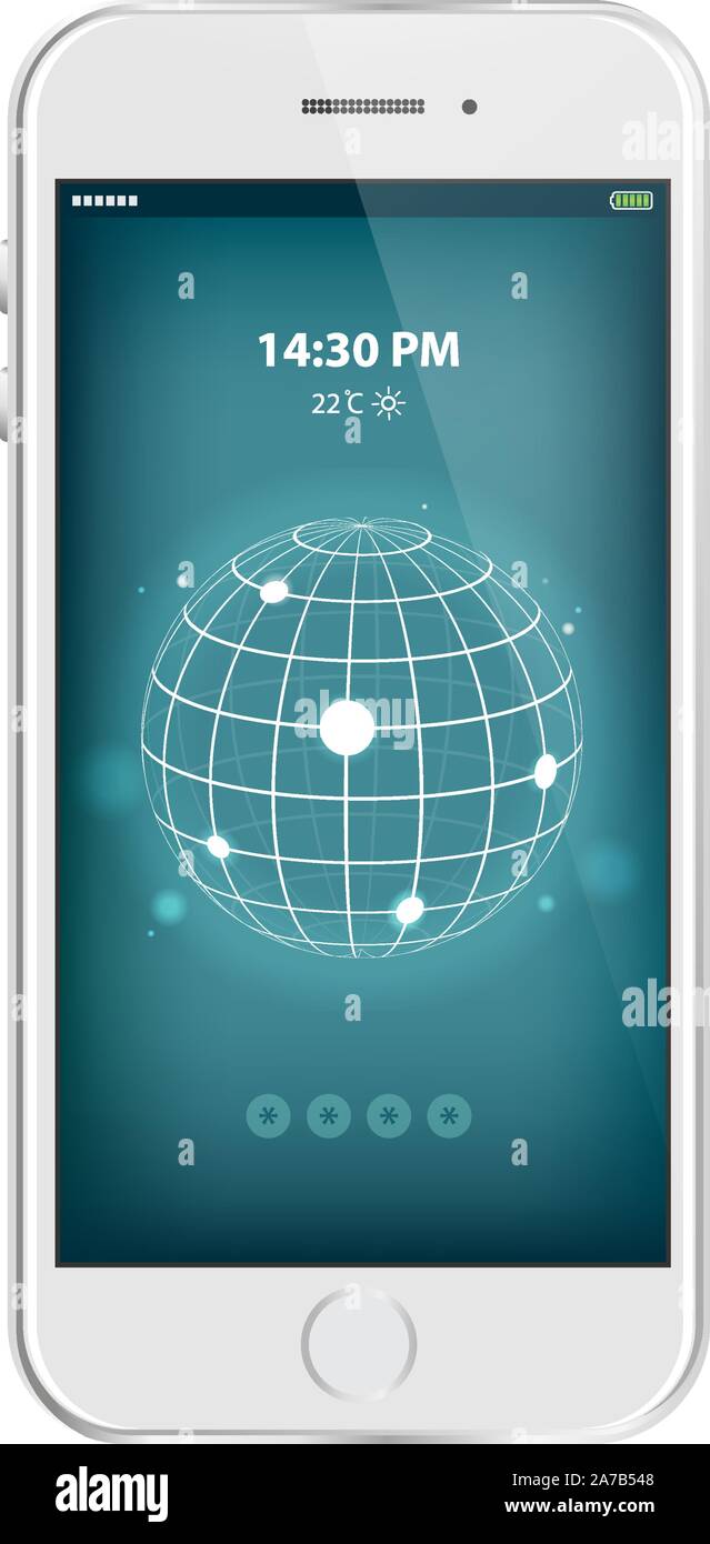 Smart Phone Vector Illustration With Blue Lock Screen Stock Vector ...